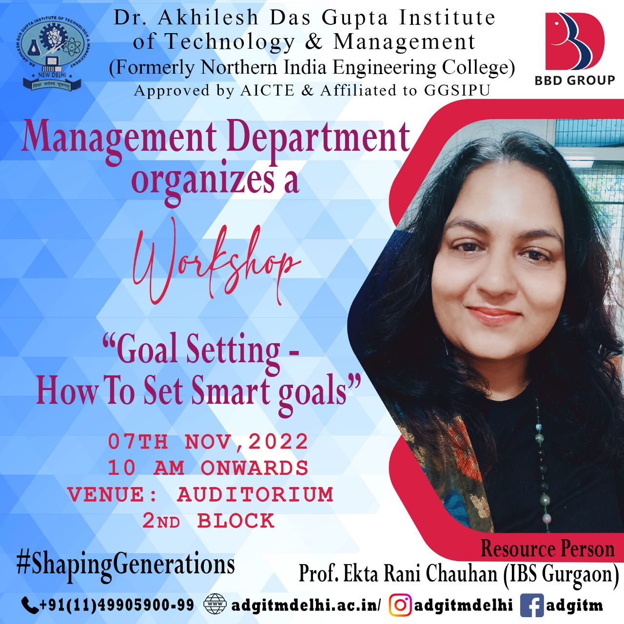 Management: Workshop on "Goal Setting-How to set Smart goals" - ADGIPS